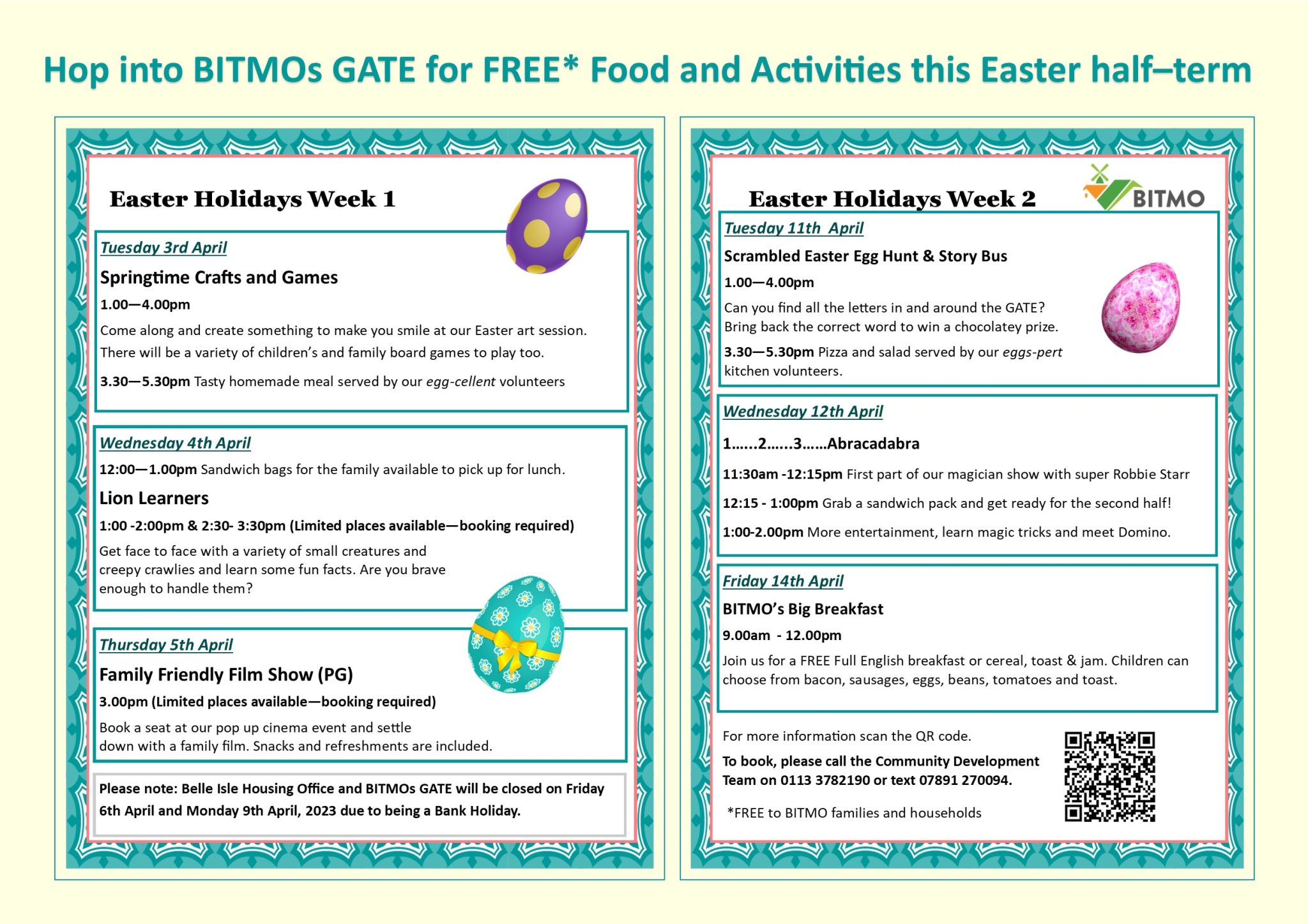 Easter holidays - free food and activities for BITMO families - Belle ...